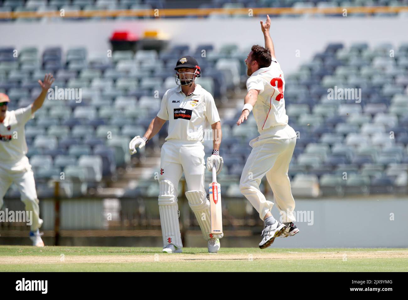 Chadd Sayers of South Australia (right) appeals for a wicket during day ...