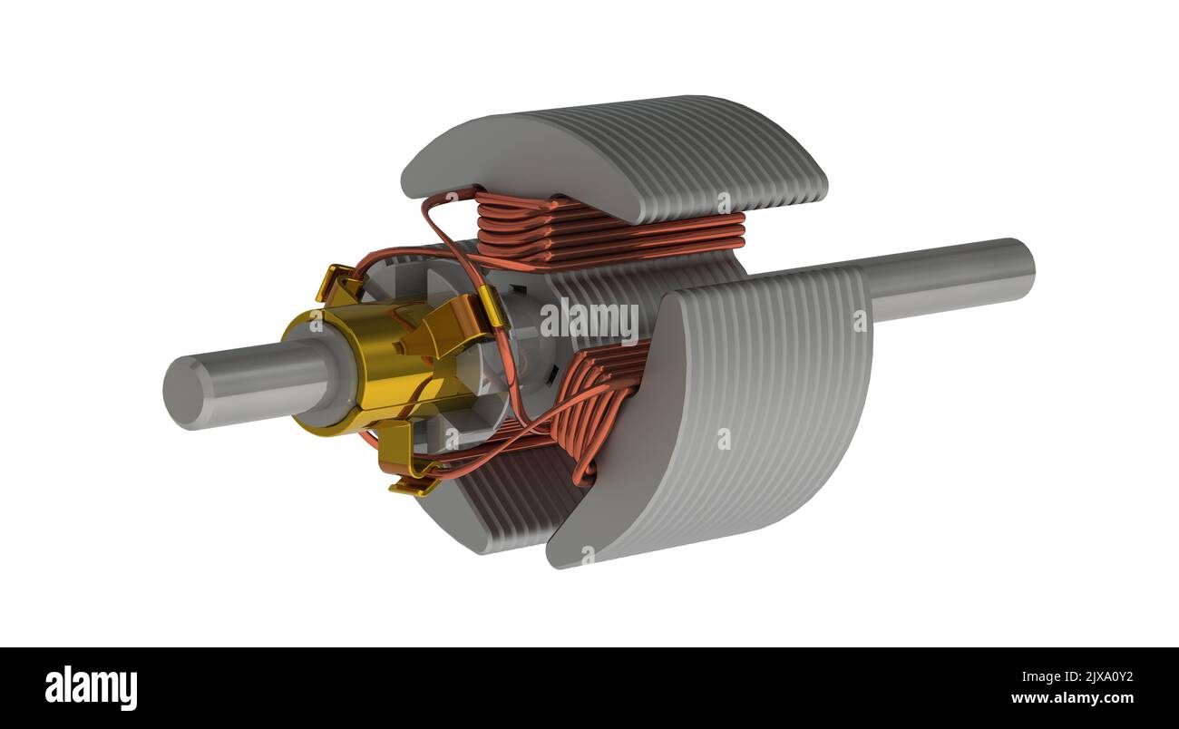 Toy car DC rotor or small DC electric rotor 3D rendering isolated on ...
