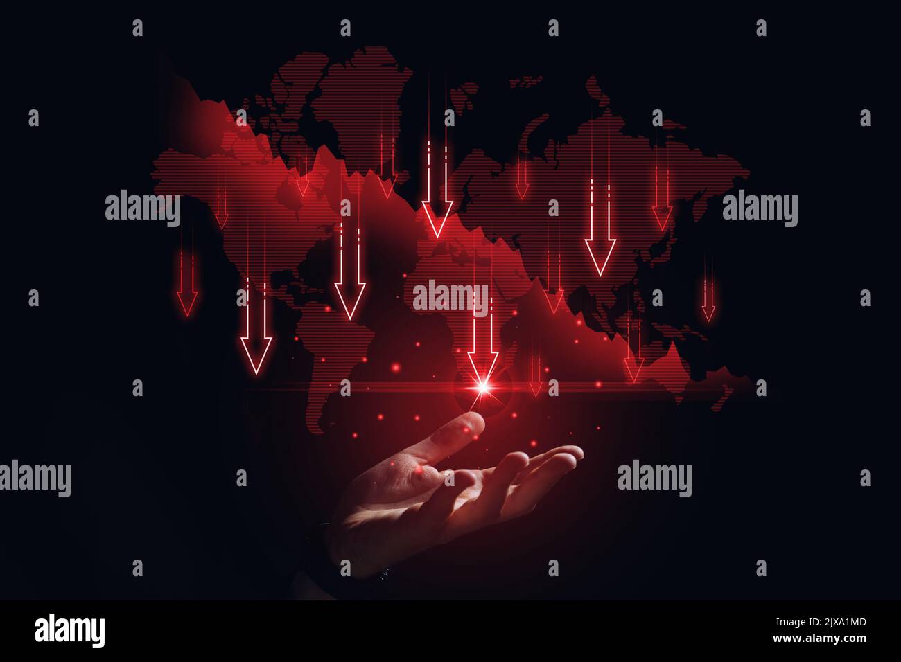 Economic crisis. Bankruptcy and fall. Graphs and arrows down on the ...