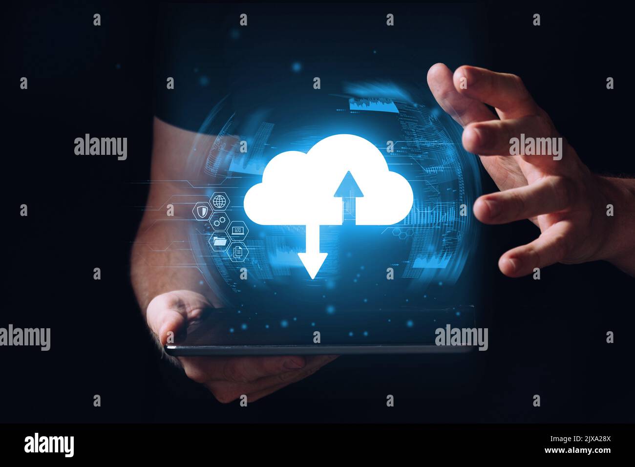 The concept of cloud technologies for data transfer and storage Stock ...