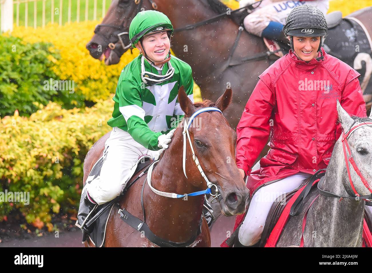 Jockey Zoe White pats Bring It Home Pop after riding to victory in race ...