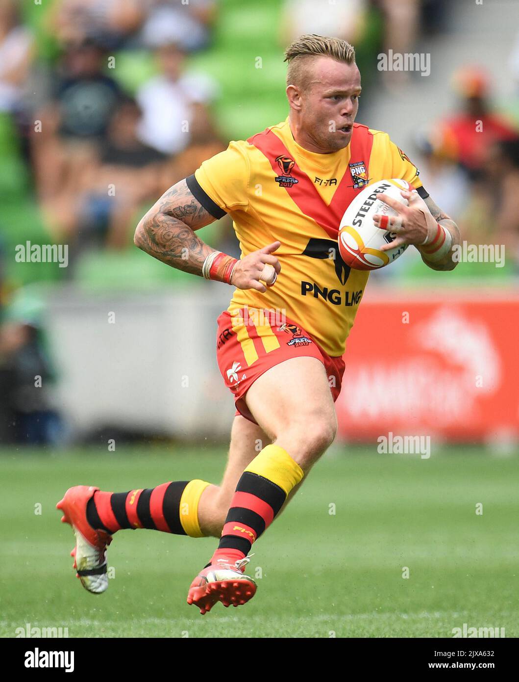 Luke Page of Papua New Guinea is seen in action during the Rugby League ...