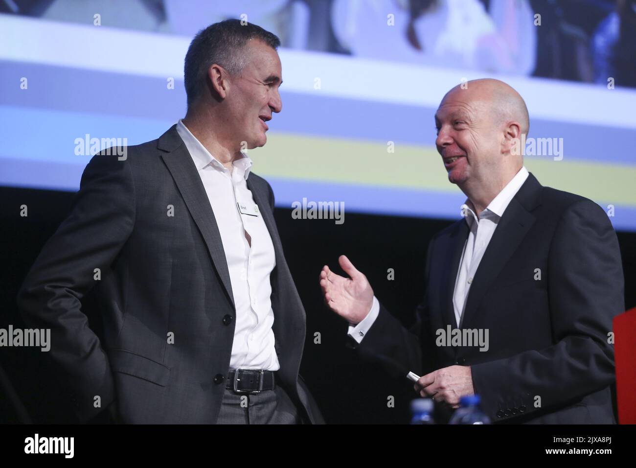 Woolworths CEO Brad Banducci (left) with Chairman Gordon Cairns during ...