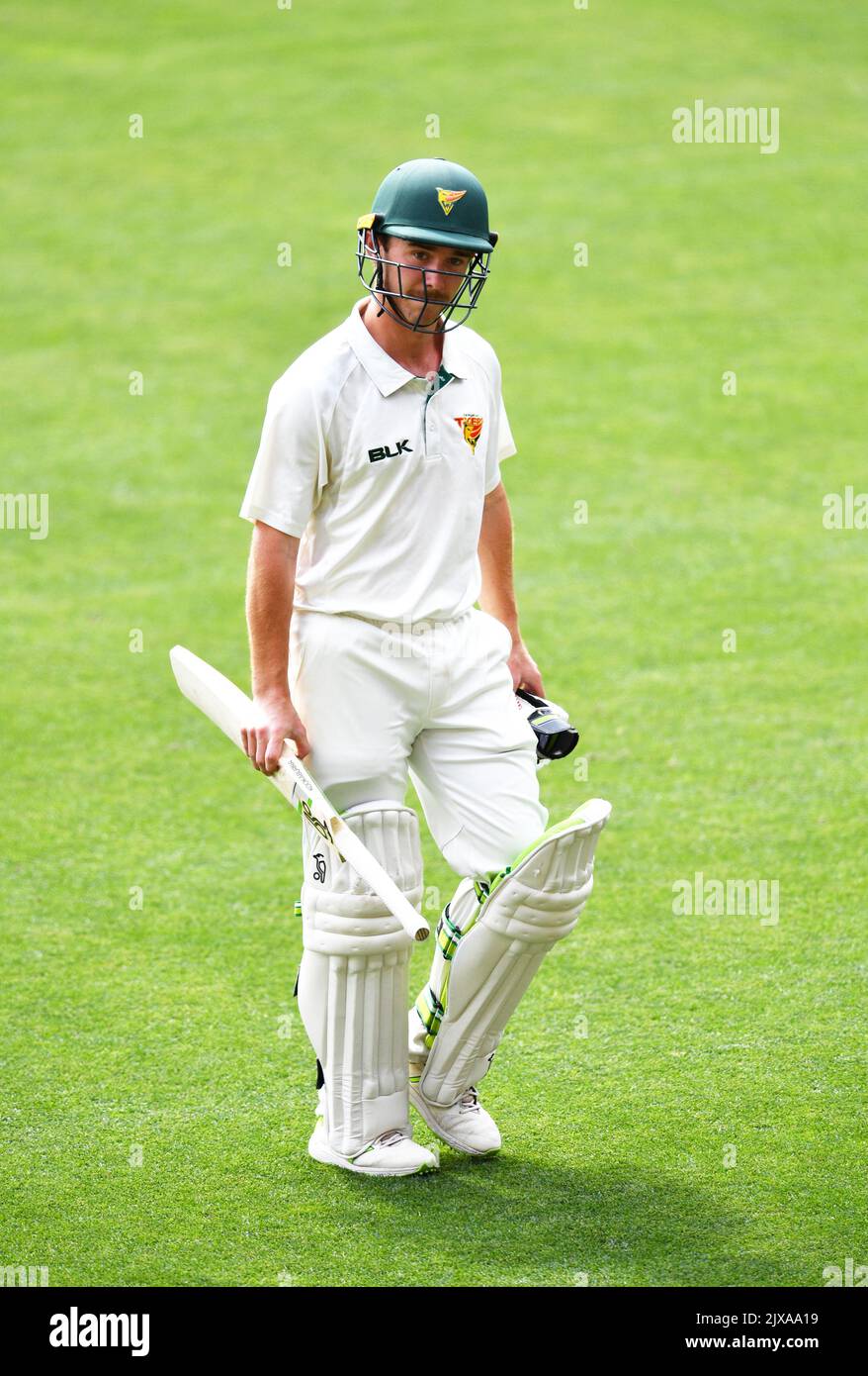 Jake Doran of the Tigers walks after his dismissal during the JLT Sheffield Shield match between ...