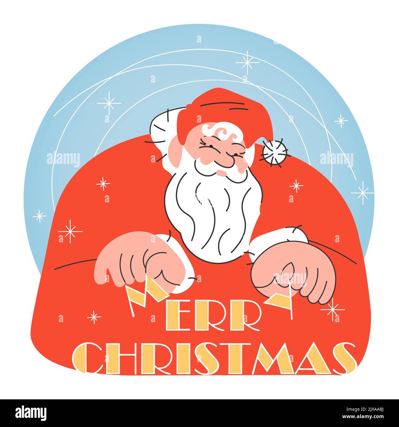 Christmas card with cute Santa Claus assembles a puzzle of letters ...