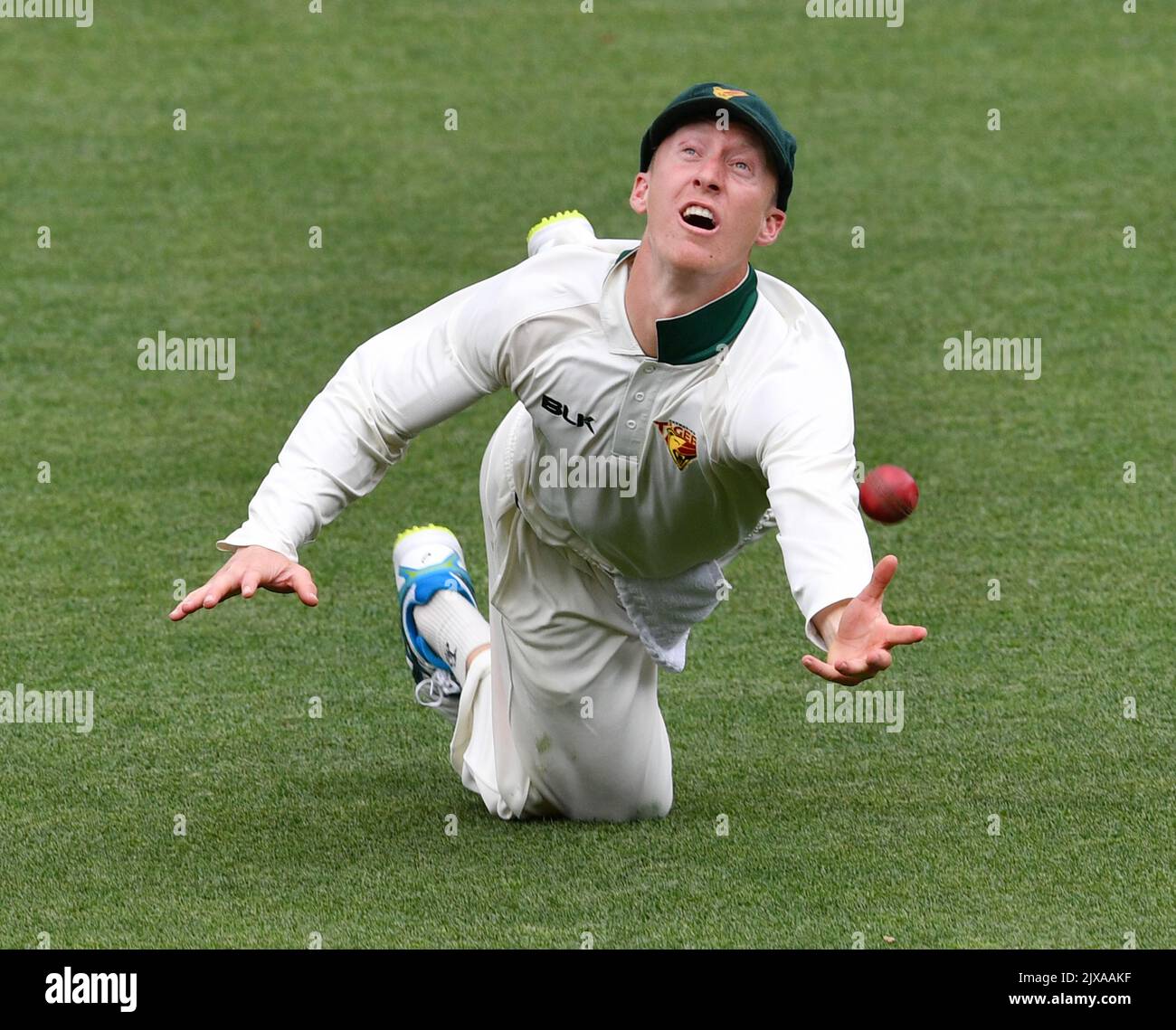 Jordan Silk of Tasmania fields the ball during day two of the JLT ...