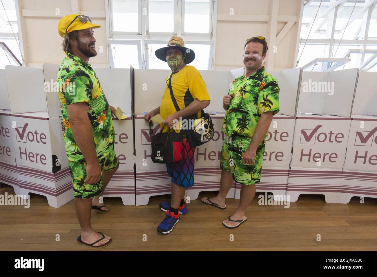 Cricket fans David Mills, Glen Spence and Nigel Thurgood vote in the ...
