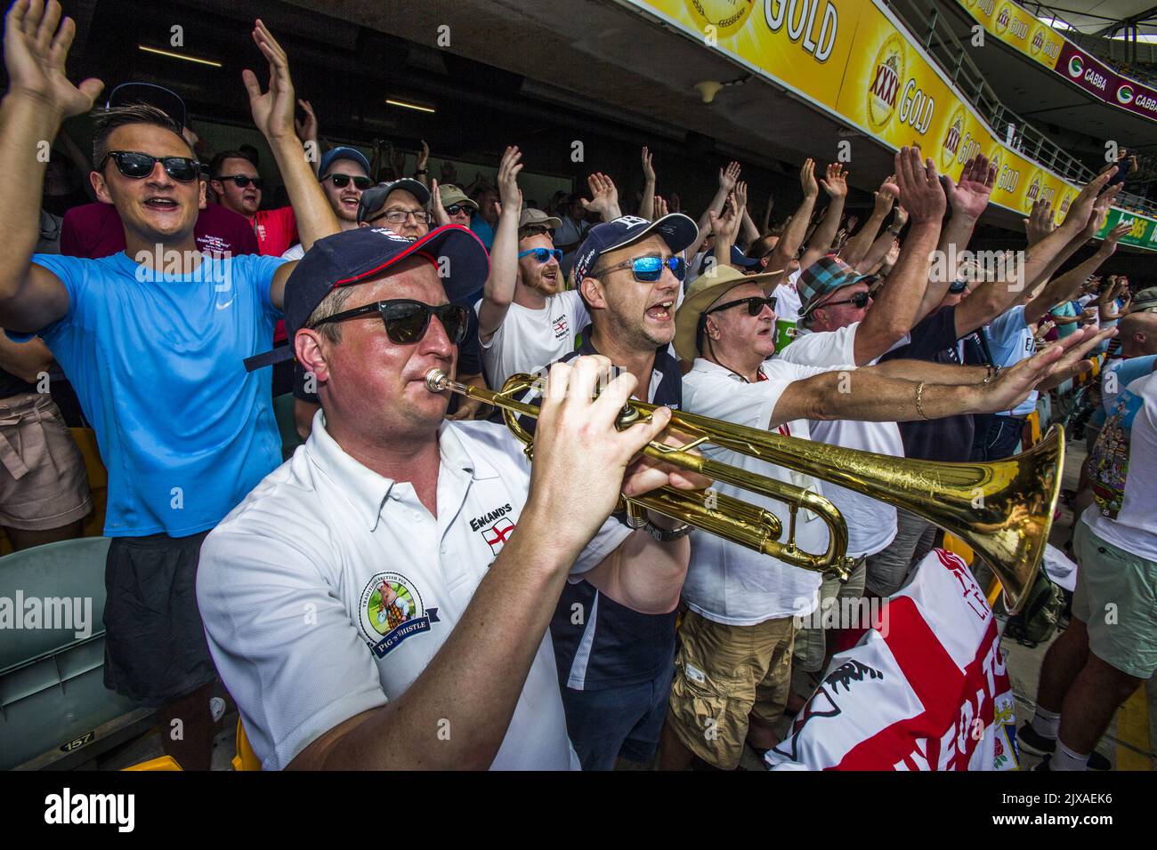 Members of the Barmy Army during play on Day 5 of the First Test match ...