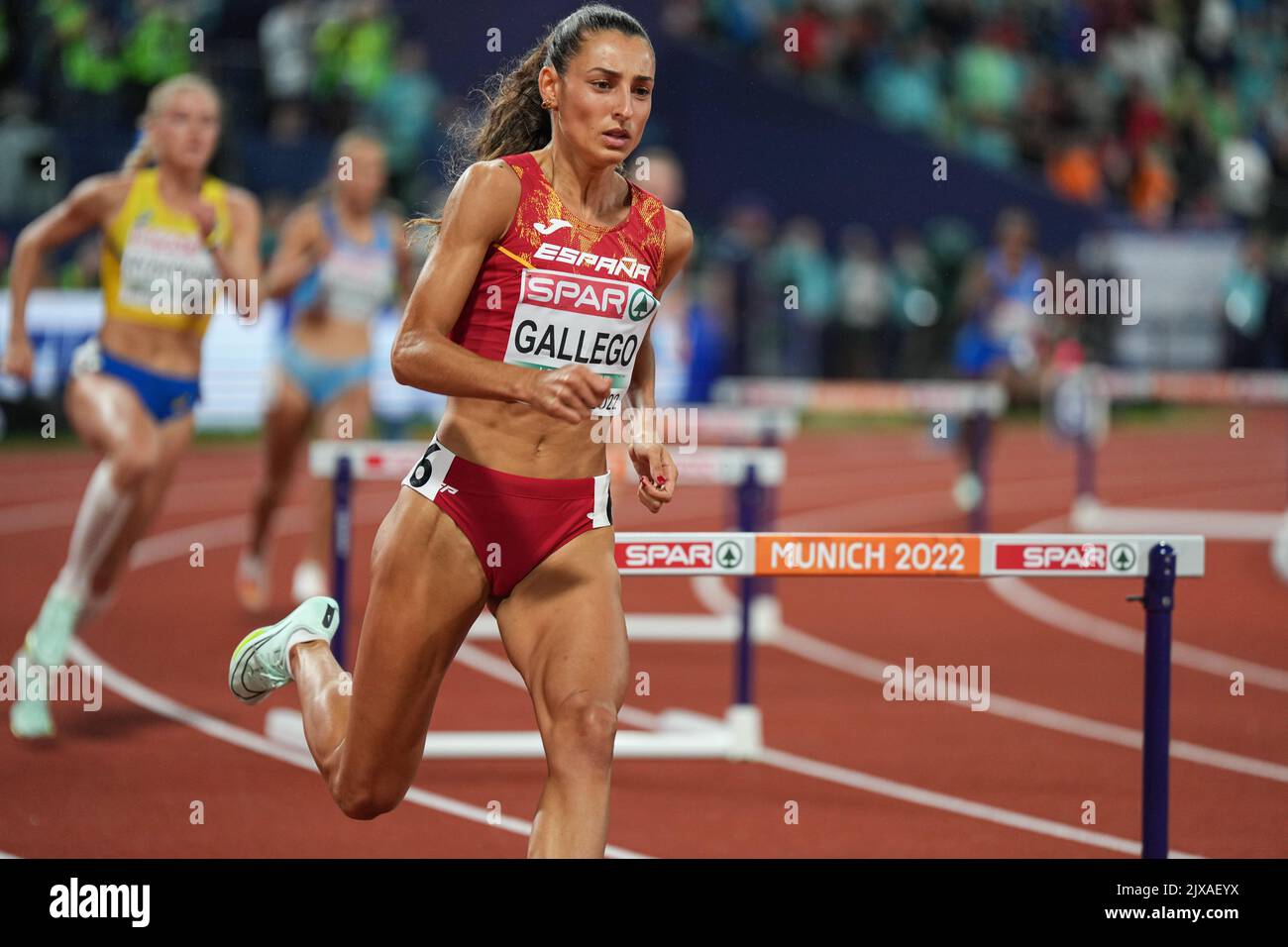 Sara Gallego participating in the 400 meters hurdles of the European ...