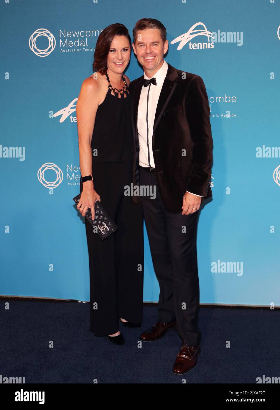 Todd and Natasha Woodbridge arrive at the Newcombe Medal awards for ...