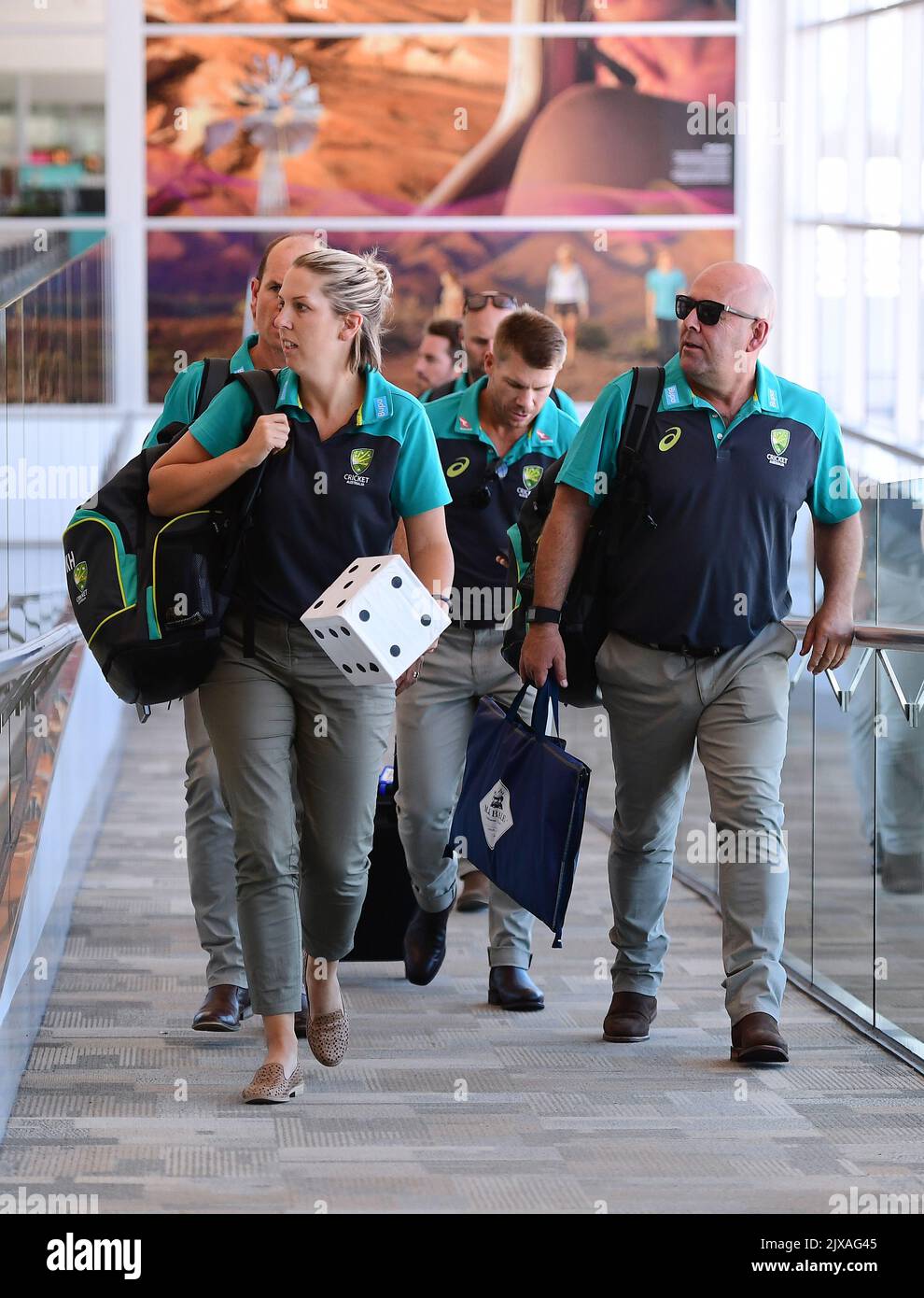 Coach Darren Lehmann of the Australian cricket team arrives at Adelaide ...