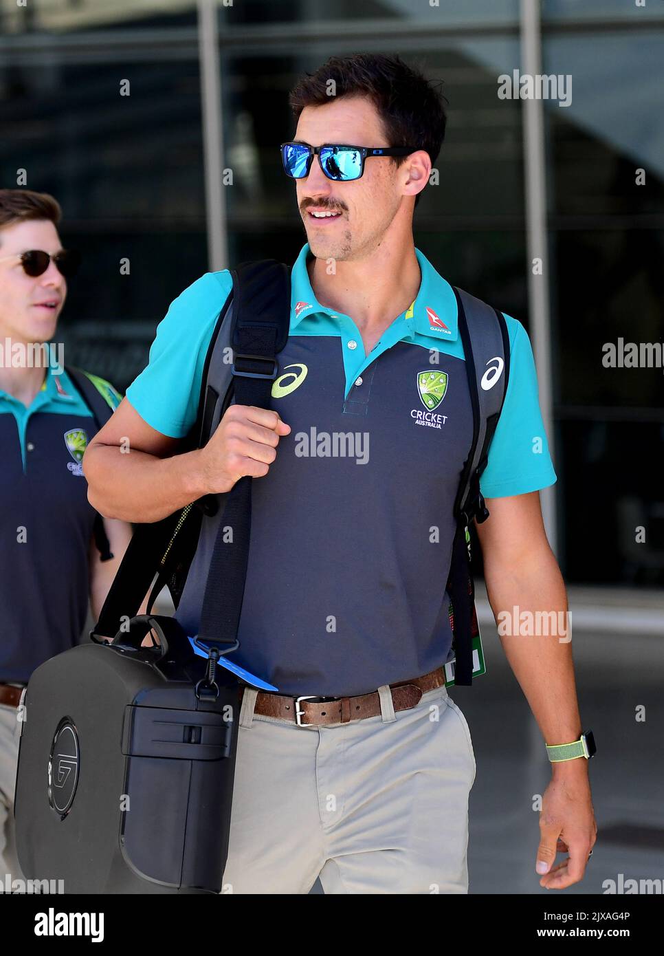 Mitchell Starc of the Australian cricket team arrives at Adelaide ...