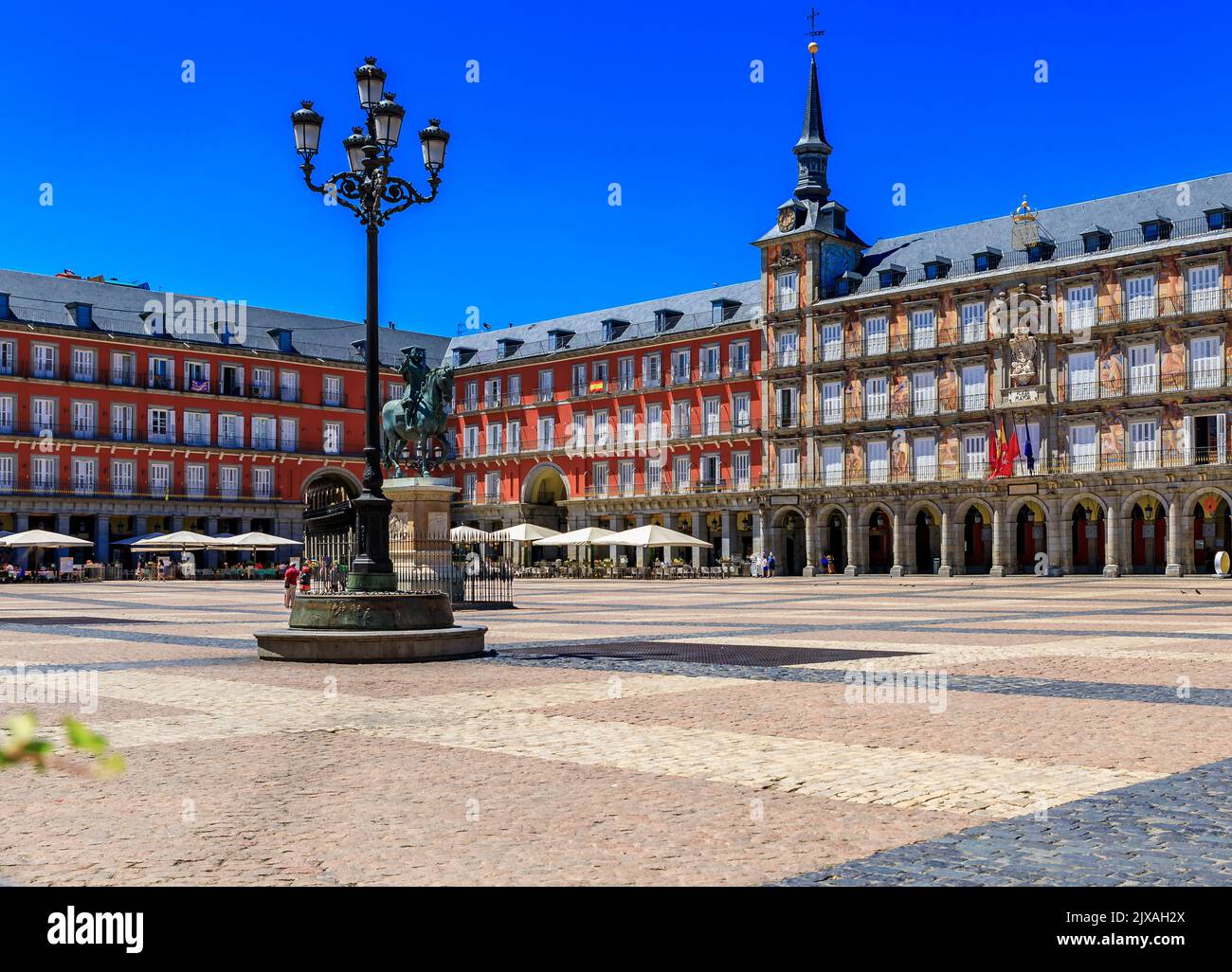 Plaza Mayor square surrounded by cafes and restaurants along the arches ...