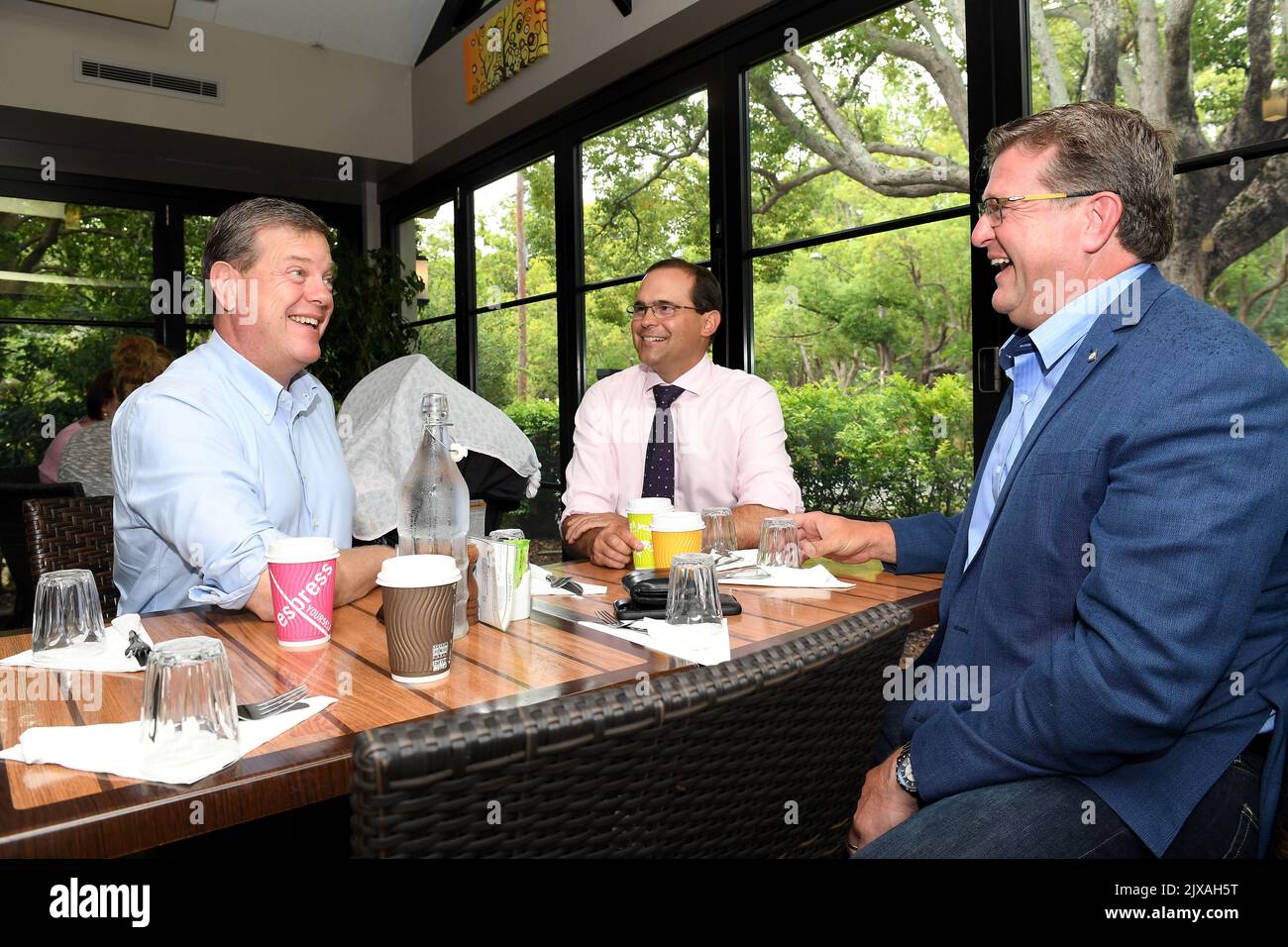 Opposition Leader Tim Nicholls speaks with LNP elected members Trevor ...