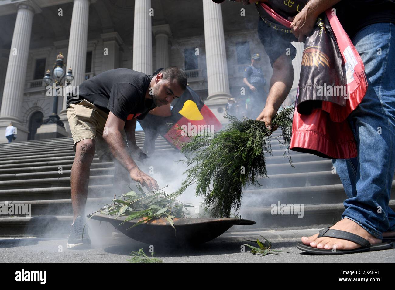 A traditional smoking ceremony is conducted by Aboriginal Elders on the ...