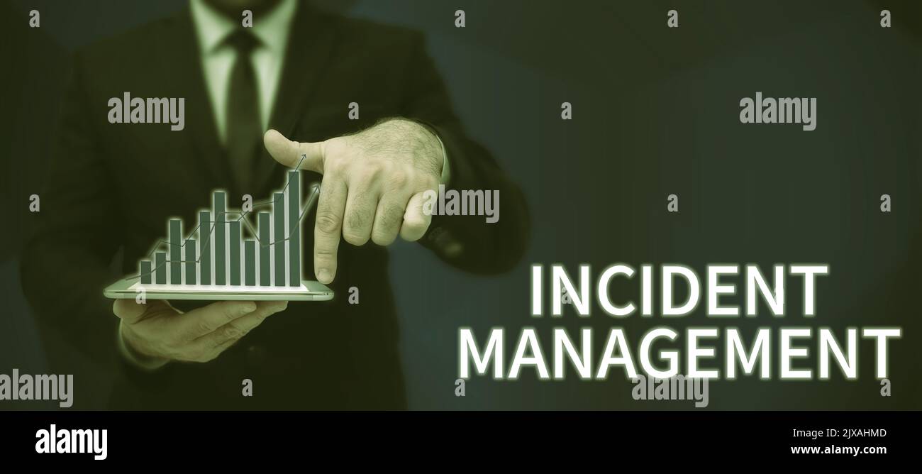 Text sign showing Incident Management. Business overview Process to ...