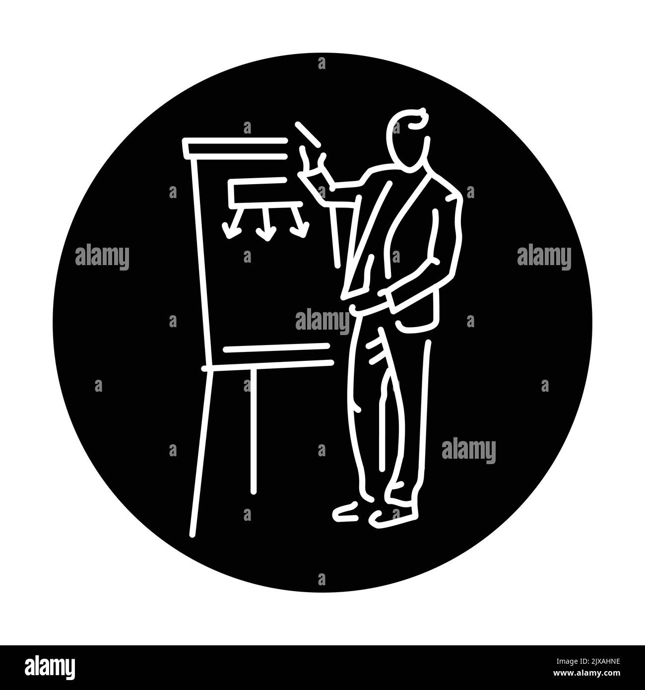 Businessman show presentation color line icon. Man entrepreneur ...