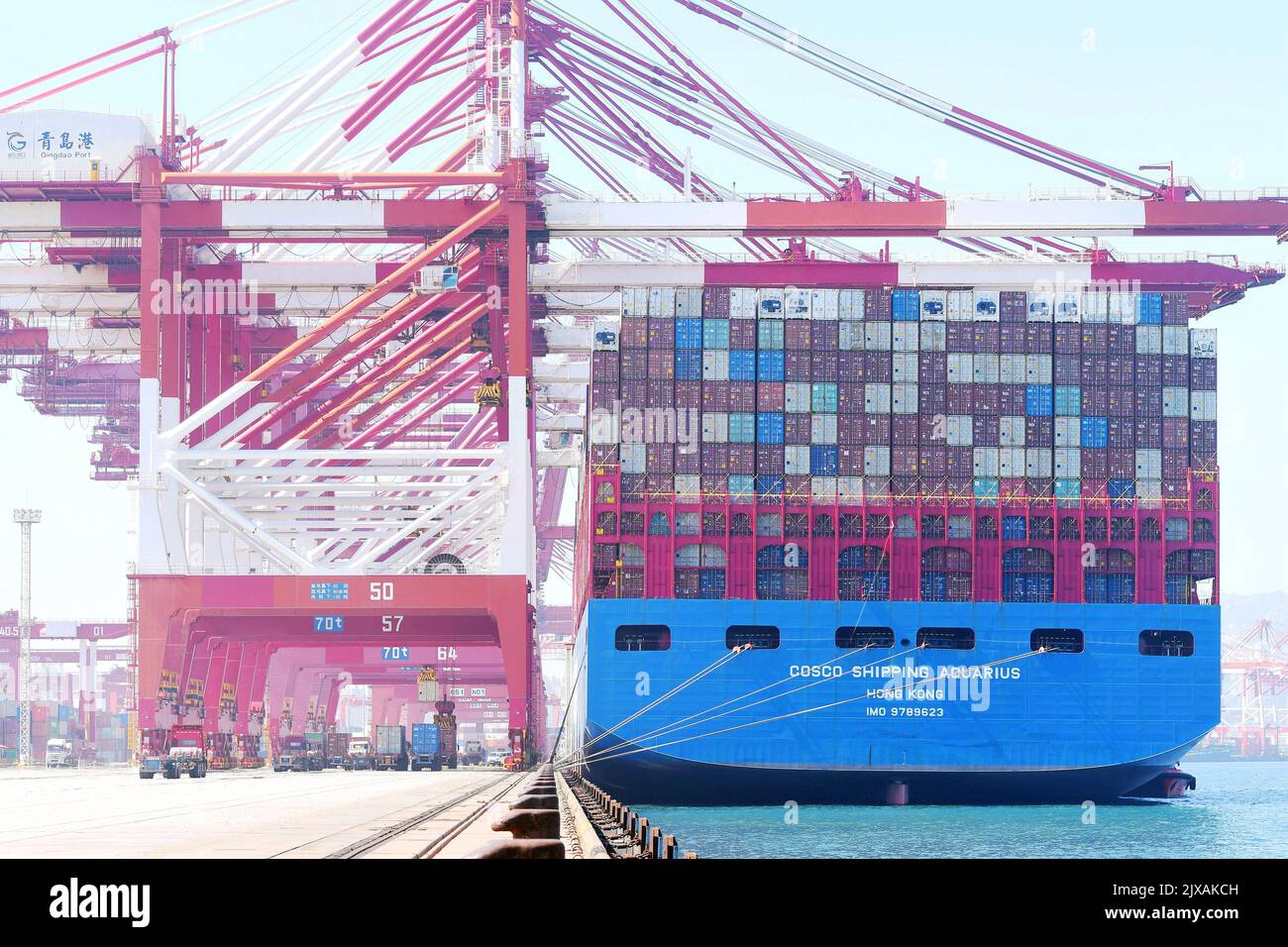 LIANYUNGANG, CHINA - SEPTEMBER 7, 2022 - Freighters load and unload ...