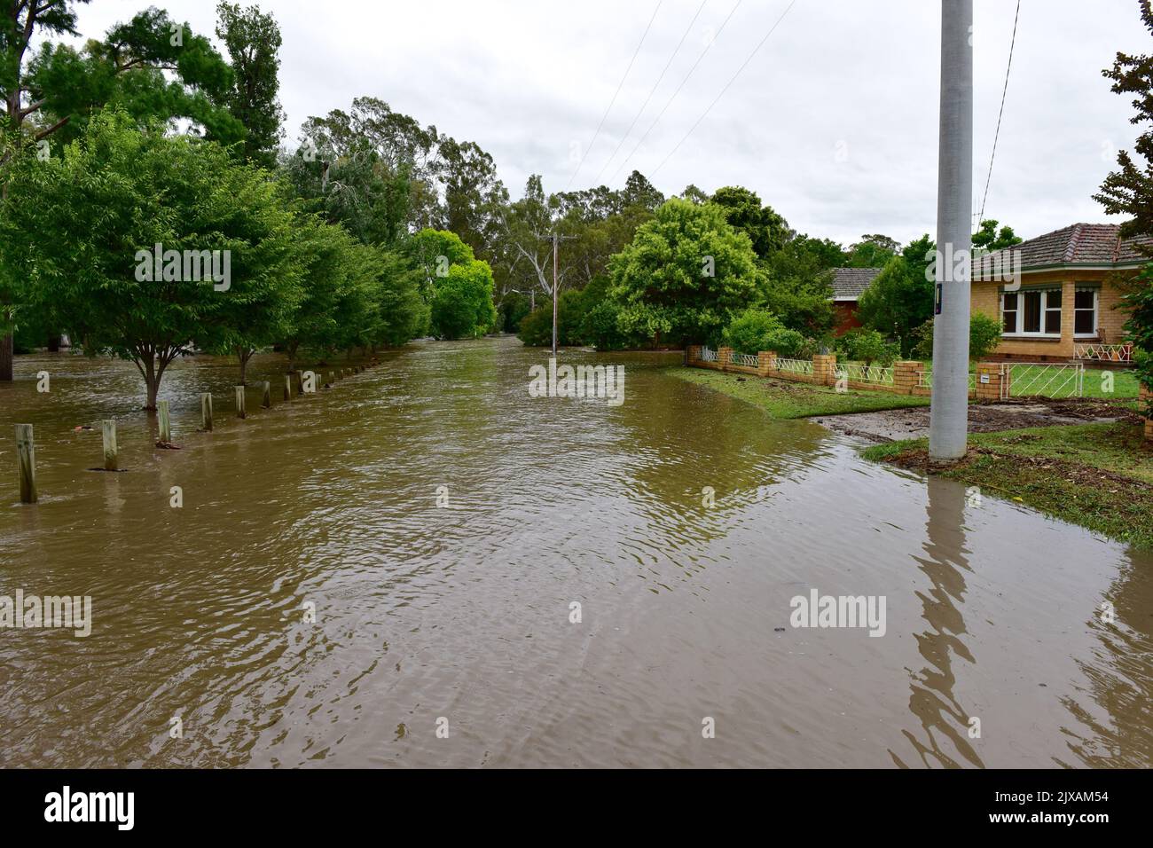 Main roads and streets are covered by floodwater in Euroa, Victoria ...