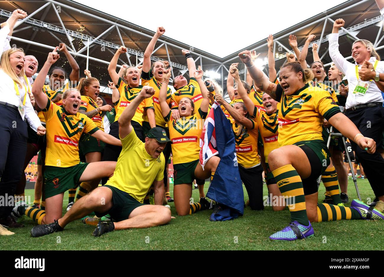 The Australian Jillaroos celebrate winning the Women's Rugby League World Cup final match ...