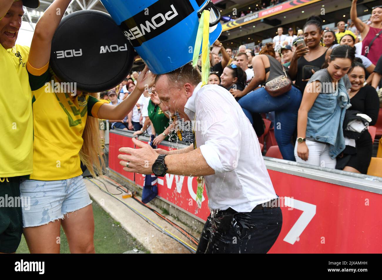 Australian Jillaroos coach Brad Donald receives an ice shower after ...