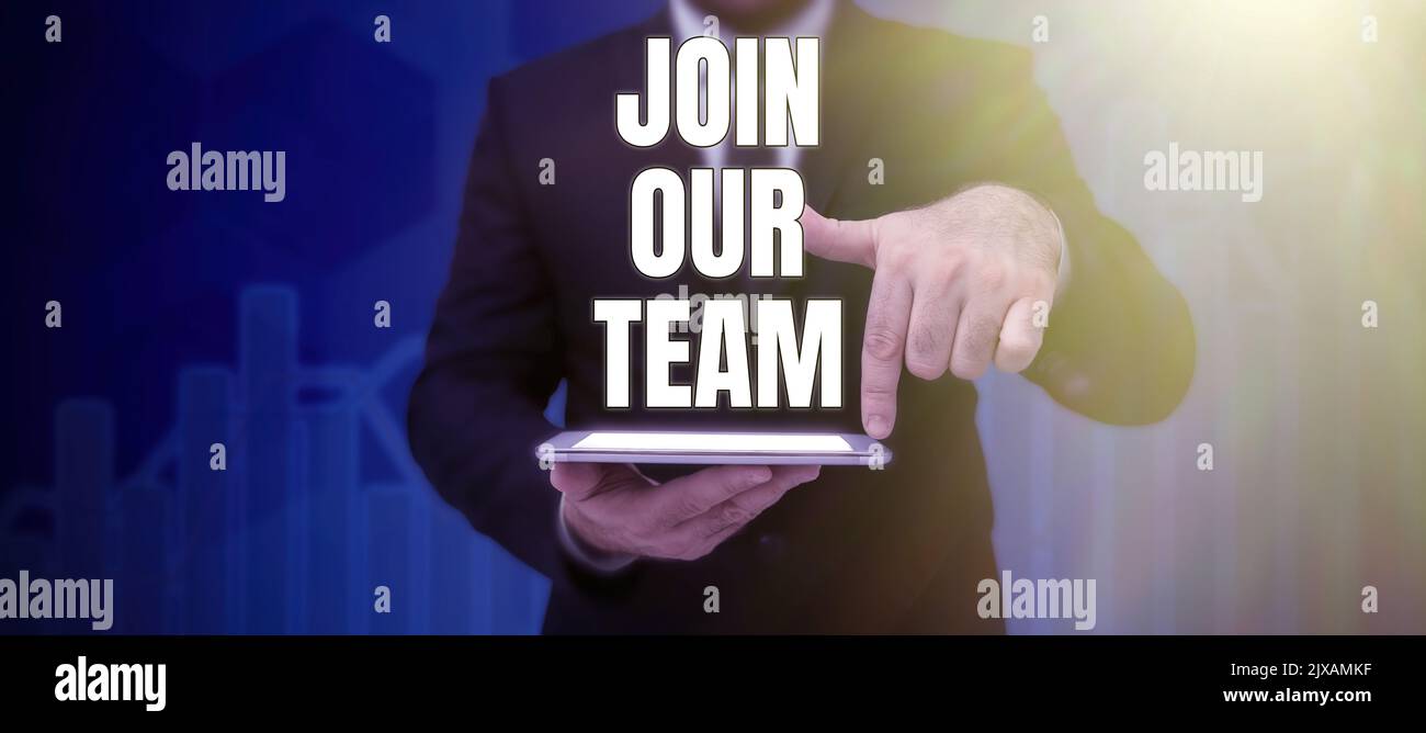 Hand writing sign Join Our Team. Business overview Allied Associate ...