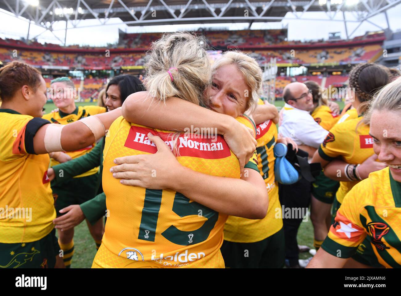 The Australian Jillaroos celebrate winning the Women's Rugby League World Cup final match ...