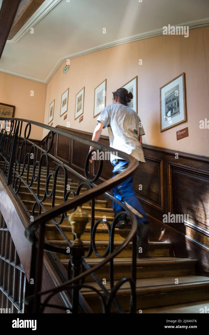 Staircase of Maison de Victor Hugo, writer's house museum, Marais ...