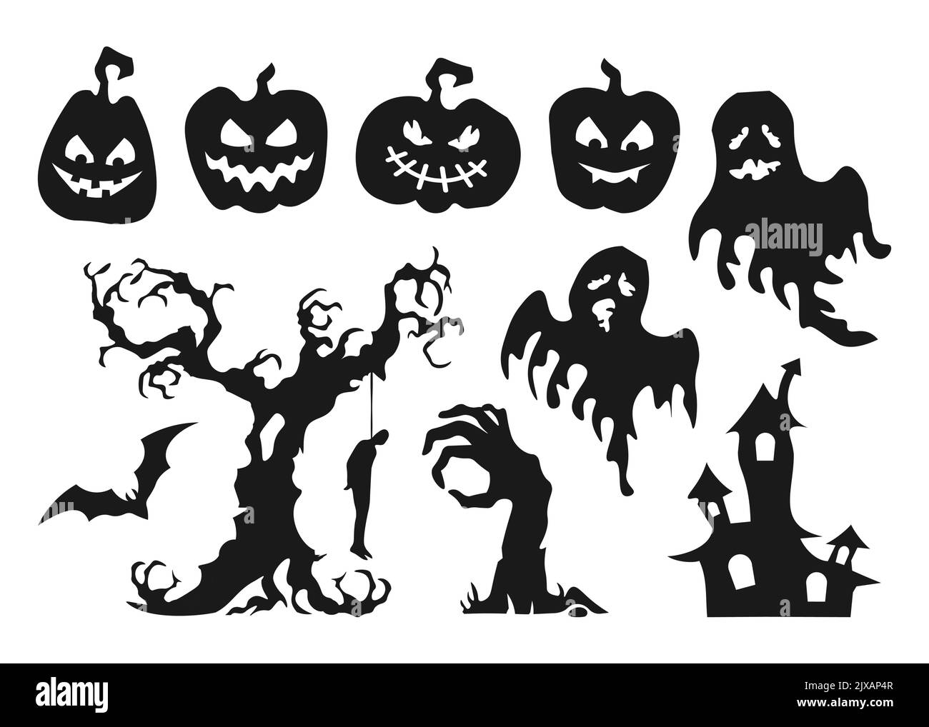 collection of silhouettes of halloween pumpkins castle and others Stock ...