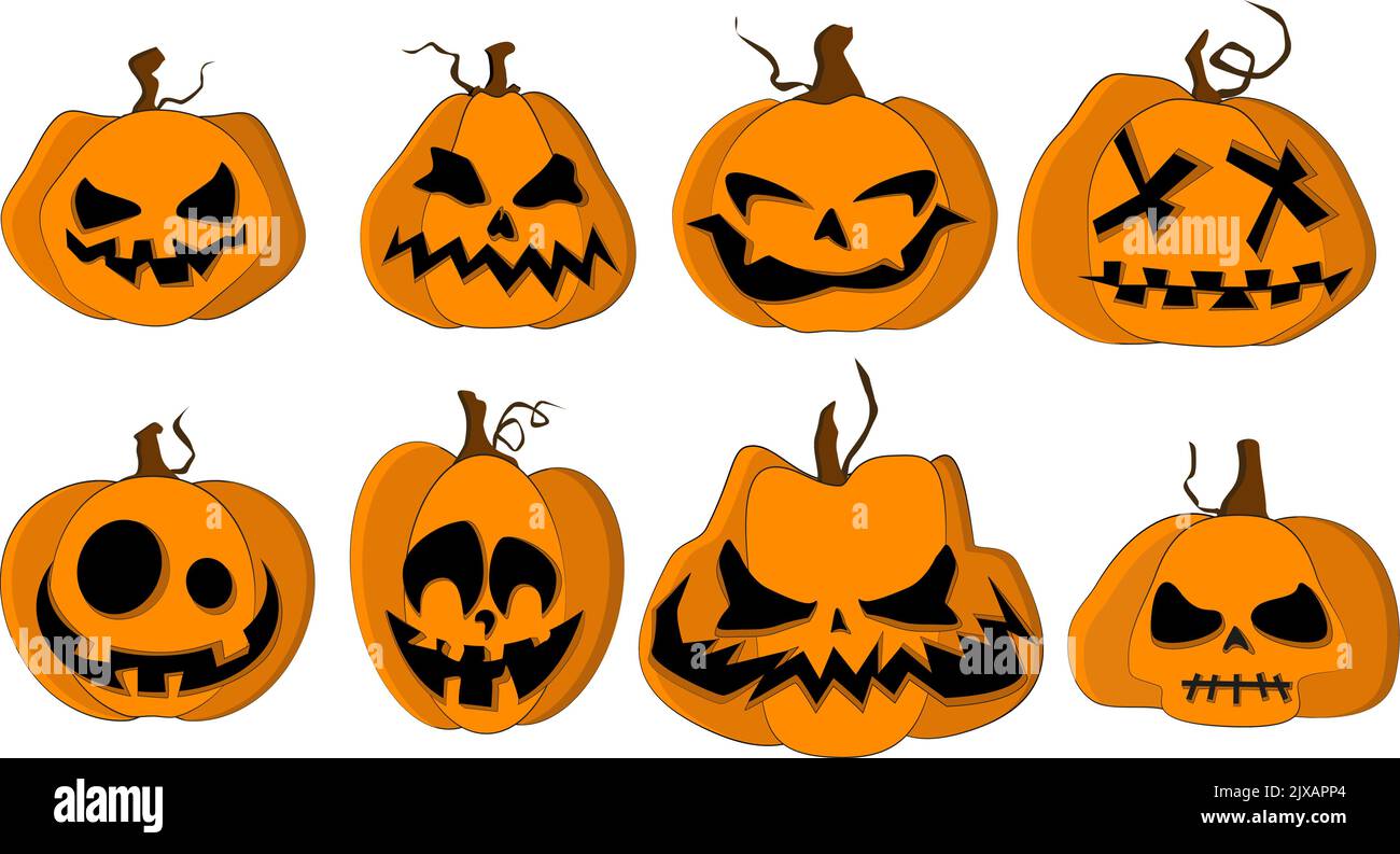 Ilustration pack halloween pumpkins in color vector Stock Vector Image ...