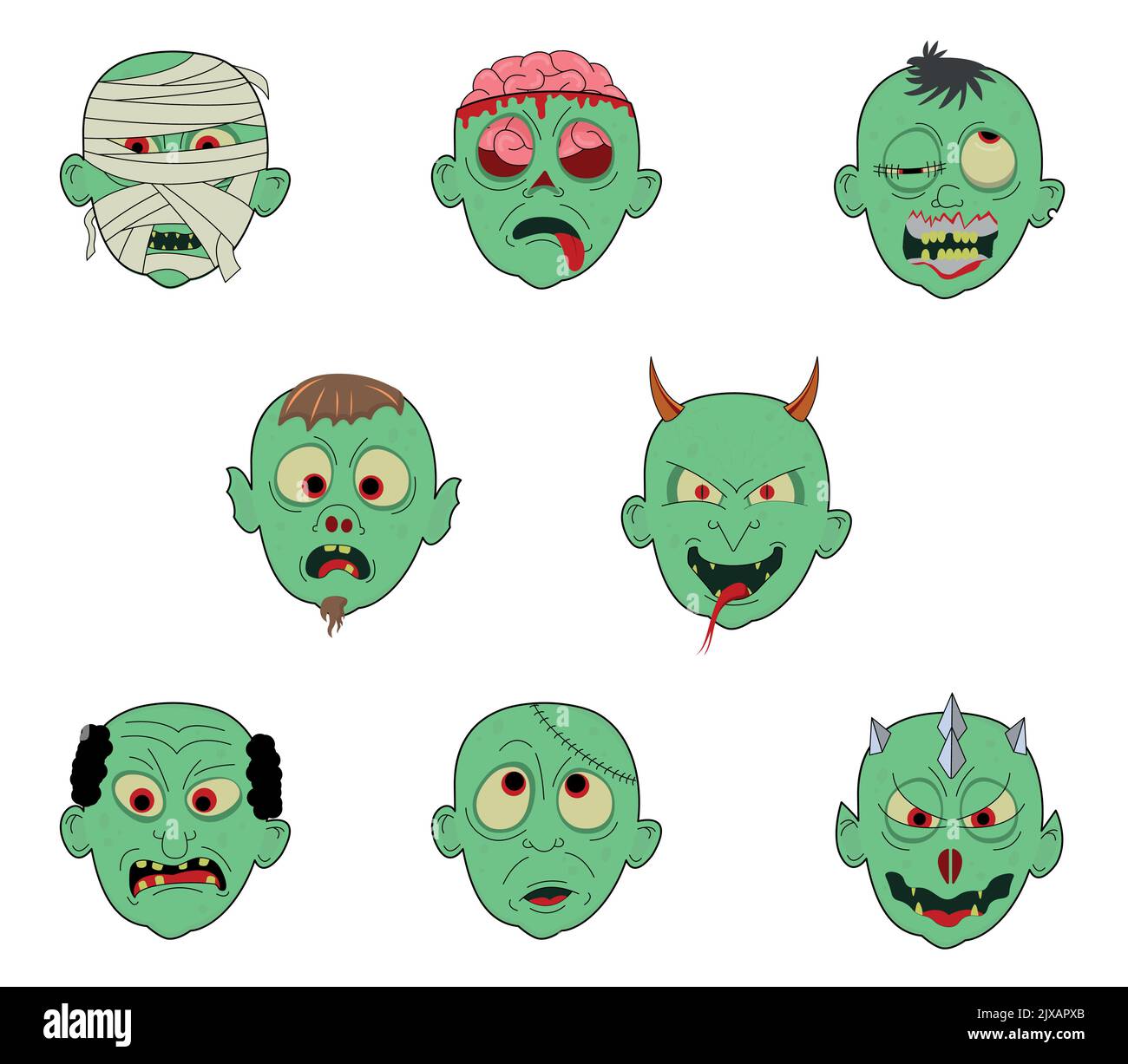 Illustration halloween vector green zombies head pack Stock Vector ...