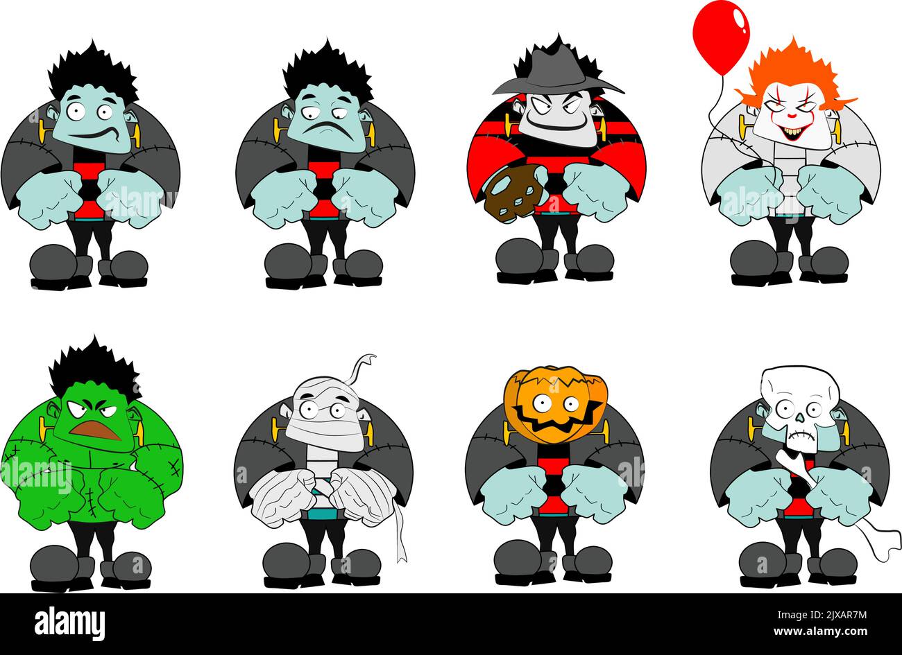 Halloween Frankenstein in different guises in vector Stock Vector Image ...