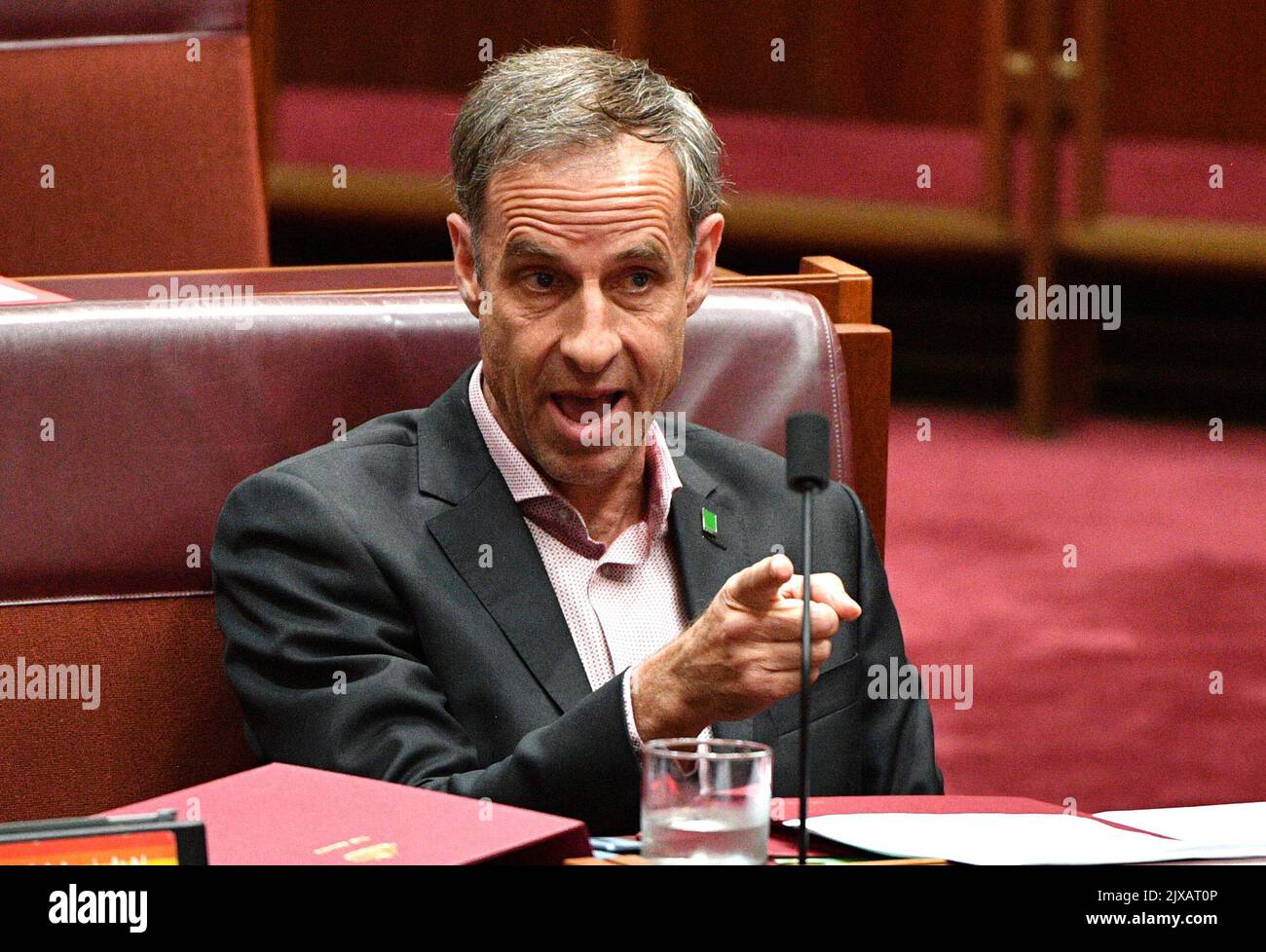 Australian Greens Senator Nick McKim during Question Time in the Senate ...