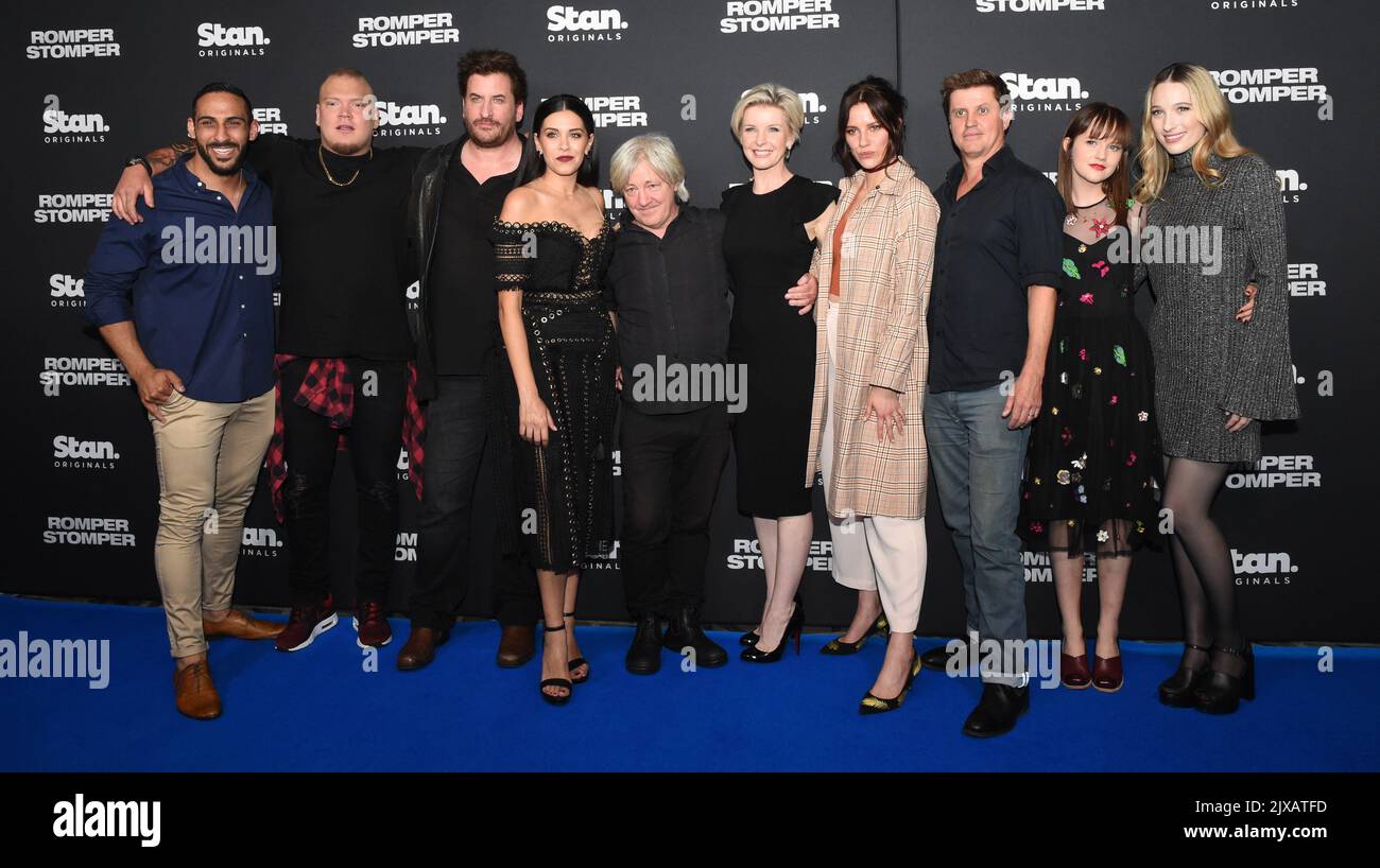 The cast poses photographs at the Romper Stomper TV series premiere in ...