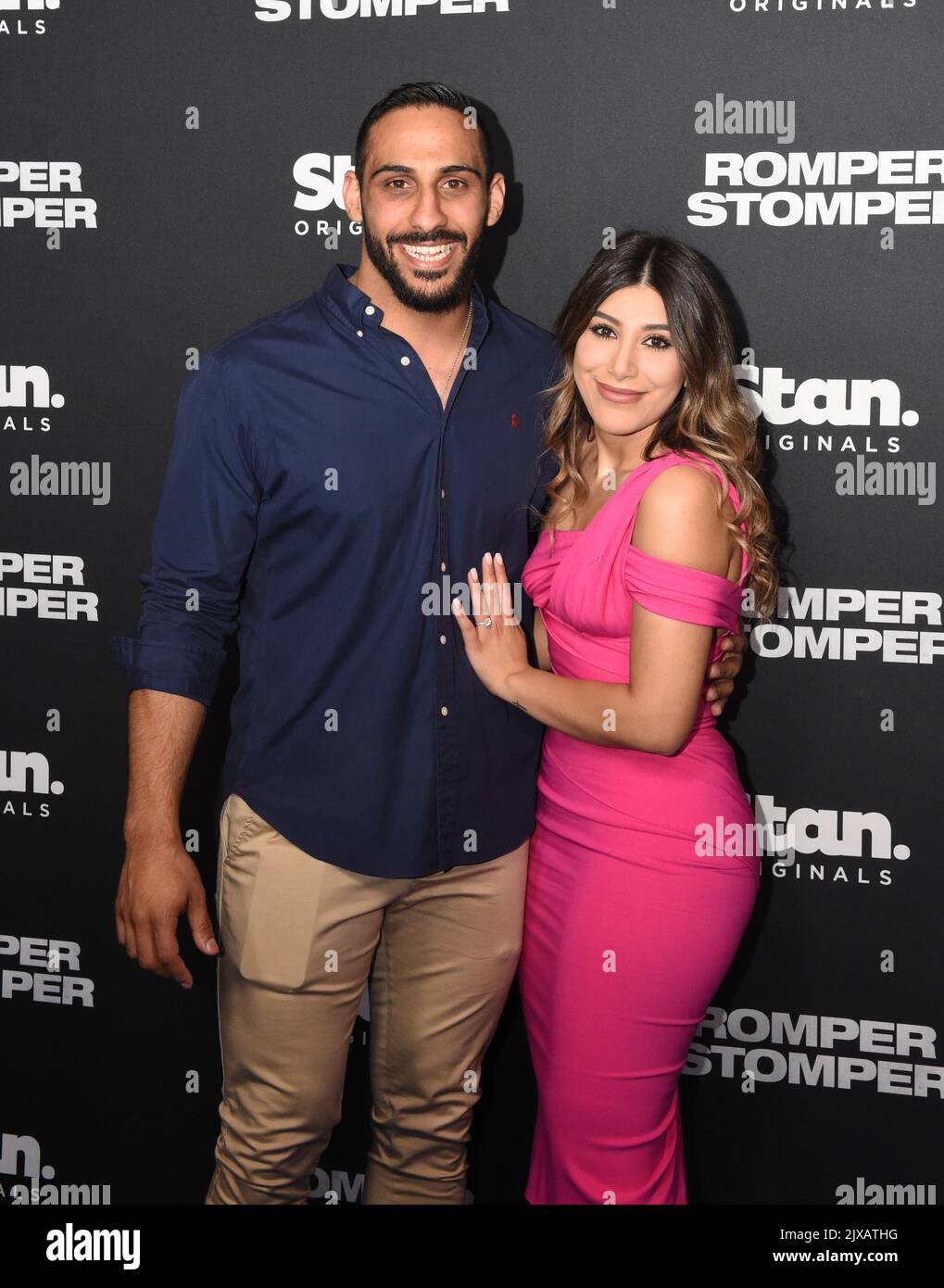 Jamie Abdallah and Sandra Gammoh arrive at the Romper Stomper TV series ...