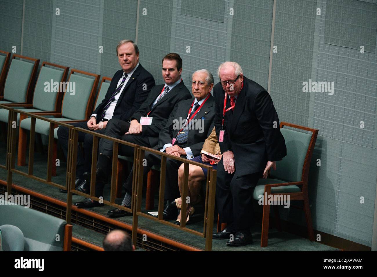 Sam Holt (R), son of former prime minister Harold Holt is acknowledged ...