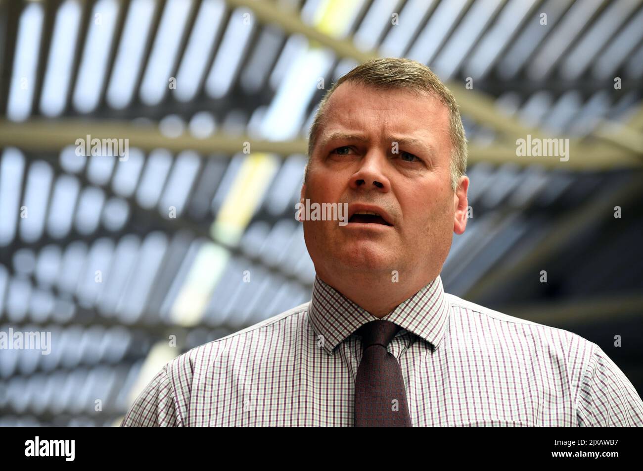 Queensland Rail CEO Nick Easy speaks to the media at Central Station in ...