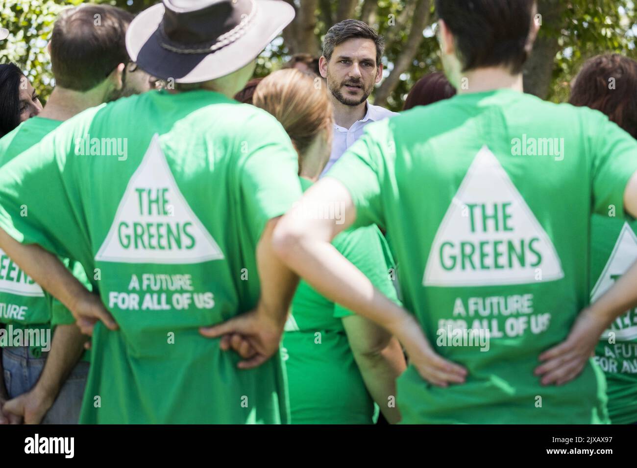Greens candidate for Maiwar, Michael Berkman speaks to the media during ...