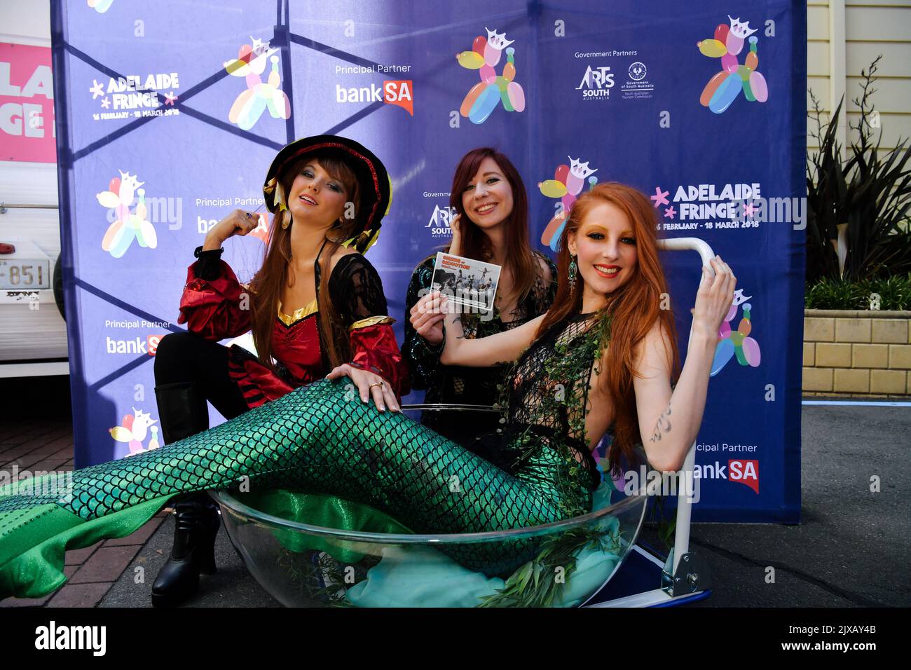 Performers pose for a photograph at the Adelaide Fringe festival launch ...