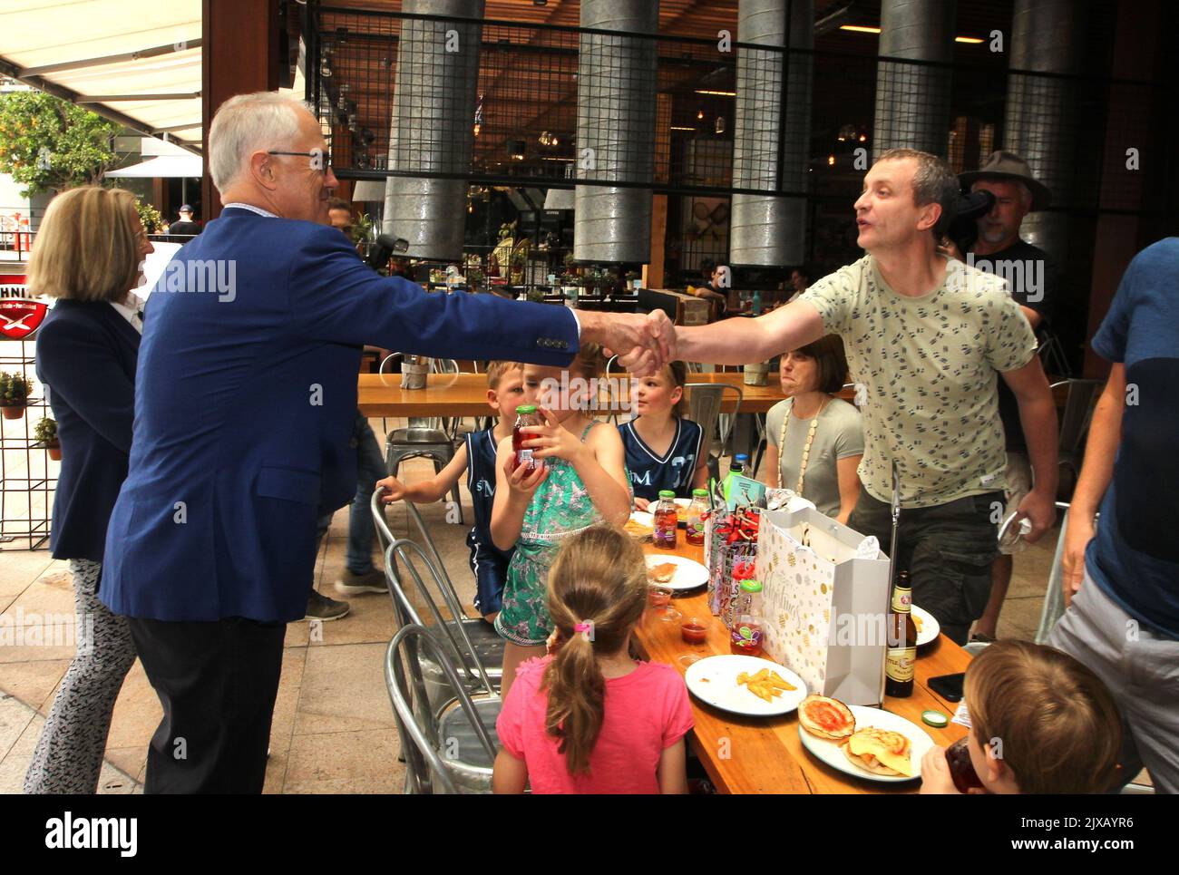 Prime Minister Malcolm Turnbull greets shopper at the Top Ryde Shopping ...