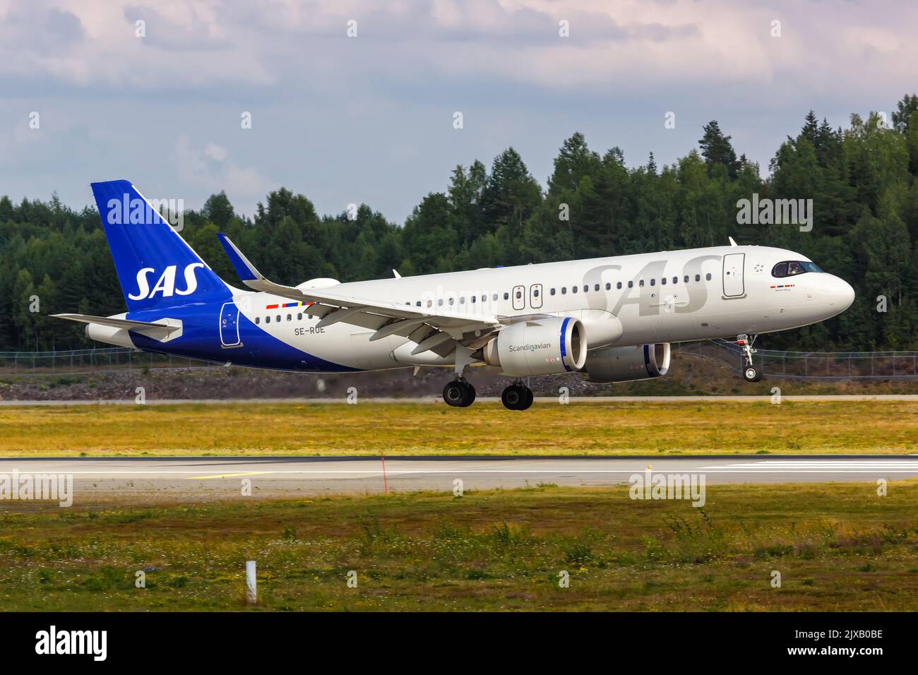 Oslo, Norway - August 15, 2022: SAS Scandinavian Airlines Airbus A320neo airplane at Oslo ...