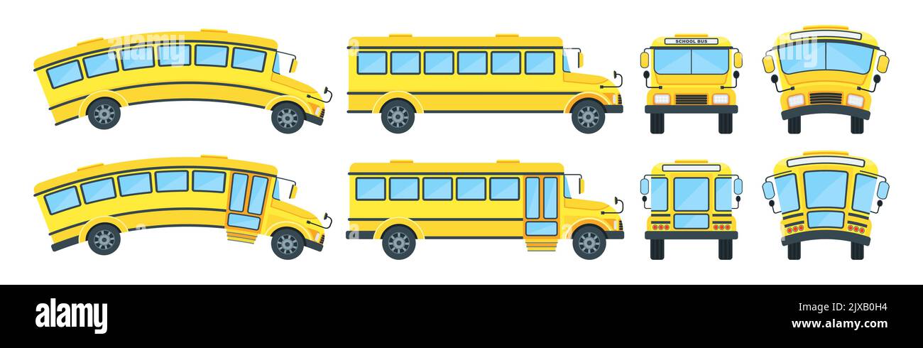 Set of yellow school bus side, front and back view Stock Vector Image ...