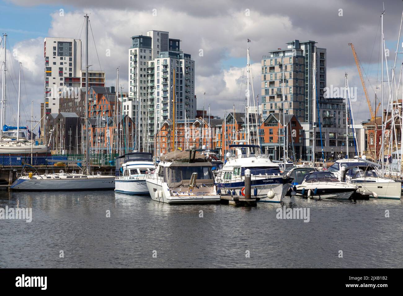 Boats in marina high rise apartments. Wet Dock waterfront redevelopment ...