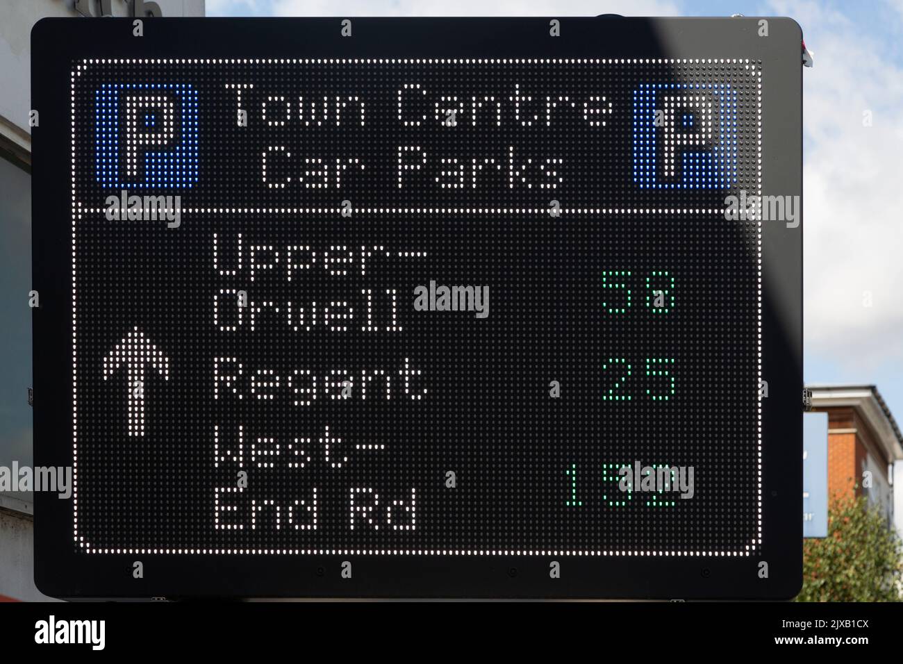 Electronic information sign about car parks and available spaces in ...