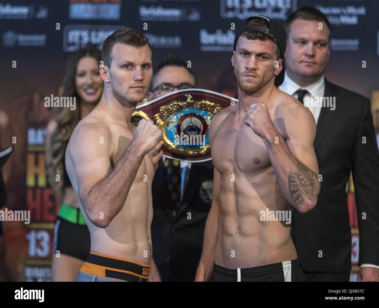 Jeff Horn (left) and Gary Corcoran at the official weigh-in before ...