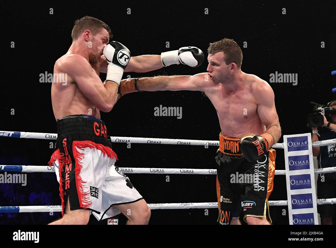 WBO World Welterweight Champion Jeff Horn of Australia (right) fights ...