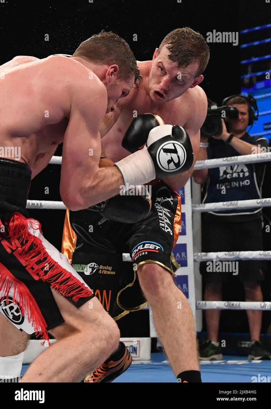 WBO World Welterweight Champion Jeff Horn of Australia (right) fights ...