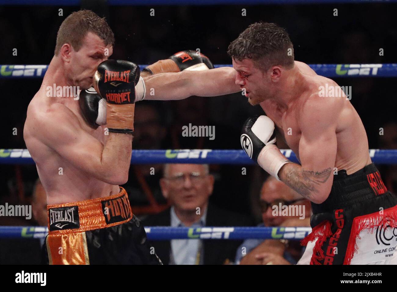WBO World Welterweight Champion Jeff Horn of Australia (left) fights UK ...