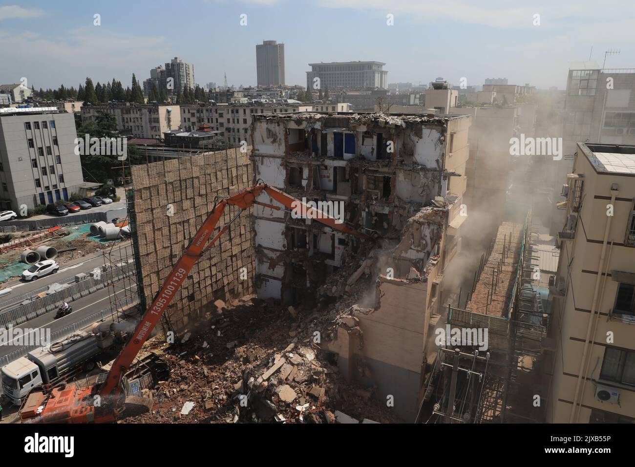NANJING, CHINA - SEPTEMBER 7, 2022 - Dust rises from a demolition site ...