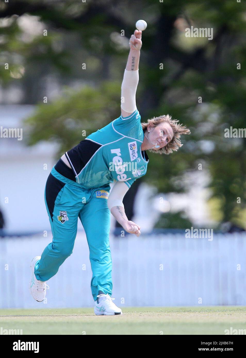 Heat bowler Sammy-Jo Johnson bowls the ball during the WBBL cricket ...